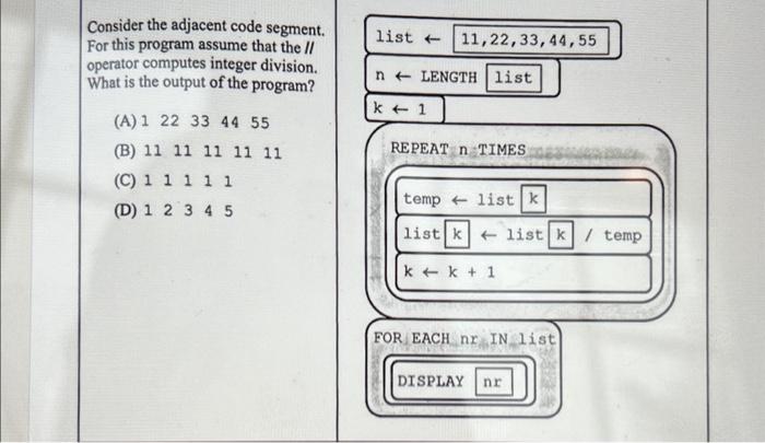 Solved Consider the adjacent code segment. For this program | Chegg.com