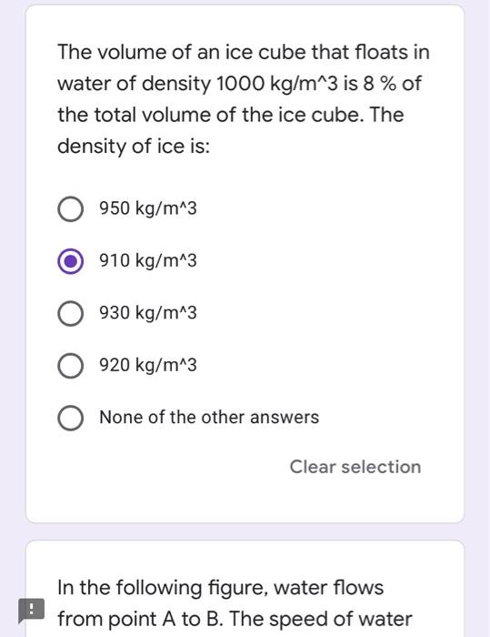 Solved The volume of an ice cube that floats in water of | Chegg.com