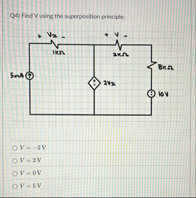 Solved Q4) ﻿Find V using the superposition | Chegg.com