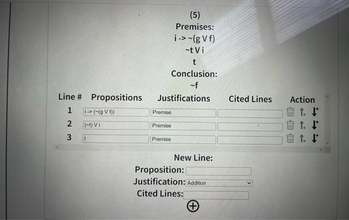 Solved New Line: Proposition: Justification: Cited Lines: | Chegg.com