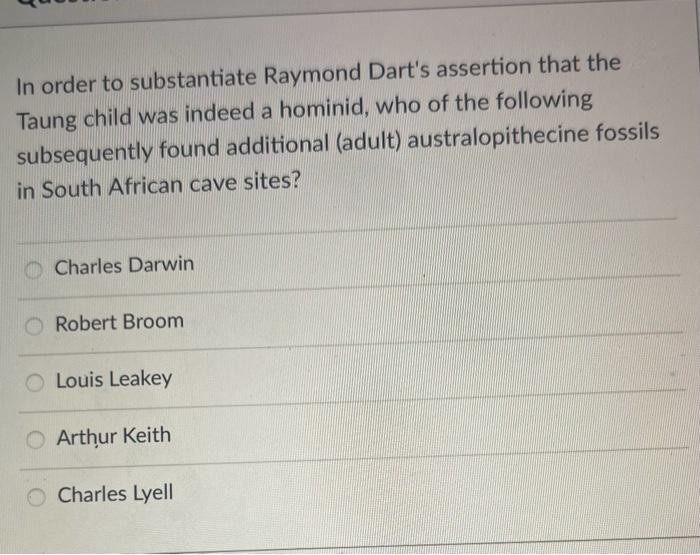 In order to substantiate Raymond Dart's assertion | Chegg.com