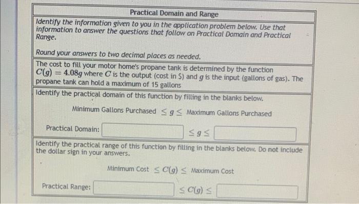 Solved Practical Domain and Range Identify the information | Chegg.com