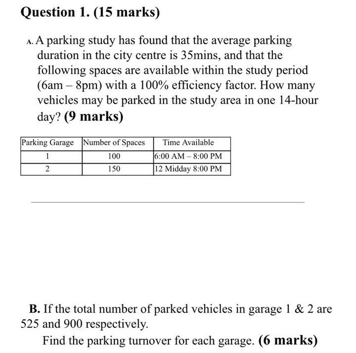 Solved Question 1. (15 marks) A. A parking study has found | Chegg.com