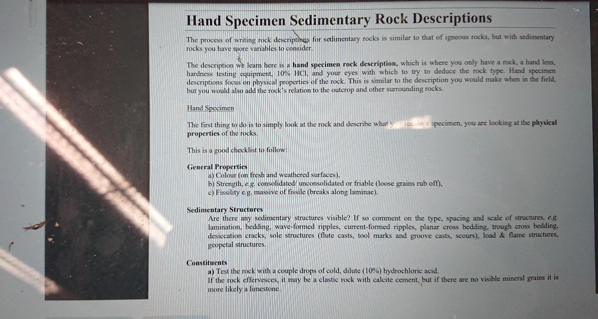 Solved Exercise 6.4: Write a sedimentary rock description | Chegg.com