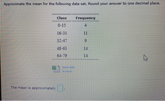Solved Approximate the mean for the following data set. | Chegg.com