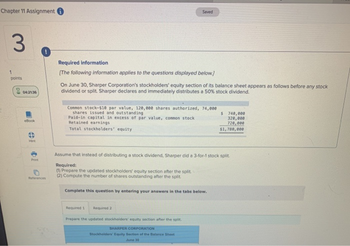 Solved Chapter 11 Assignment Saved 3 1 points Required | Chegg.com