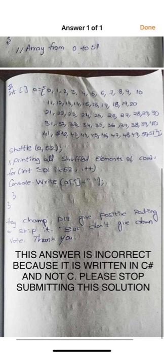 Solved Create a program to simulate a one player card game | Chegg.com