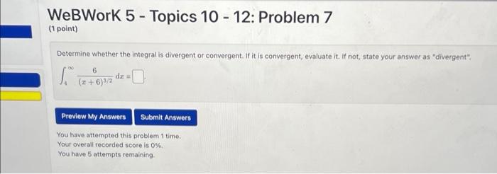 Solved WeBWorK 5 - Topics 10 - 12: Problem 7 (1 point) | Chegg.com