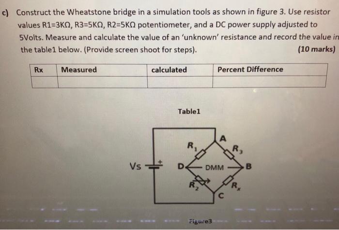 Solved c) Construct the Wheatstone bridge in a simulation | Chegg.com