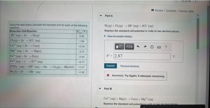 Solved can you help me find the E° of Part A, B,C, and D | Chegg.com