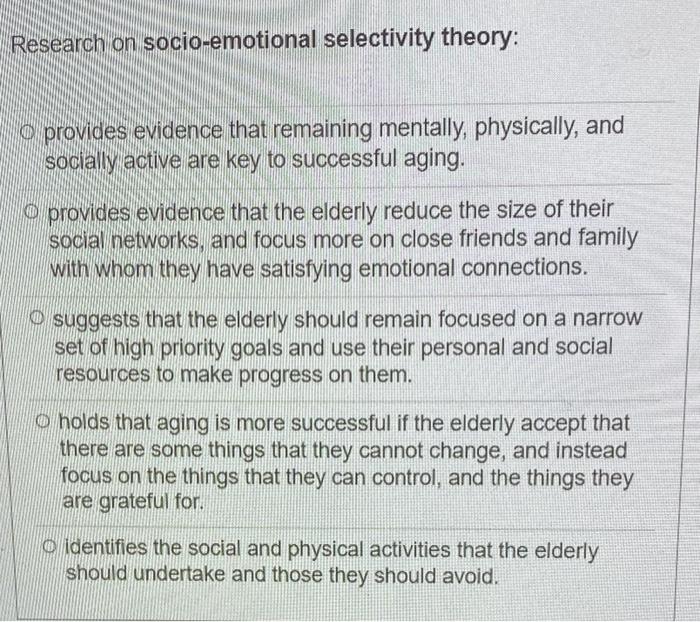 Solved Research on socio-emotional selectivity theory: | Chegg.com