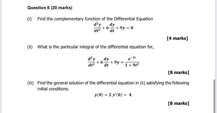 Solved Question 6 (20 marks) (1) Find the complementary | Chegg.com