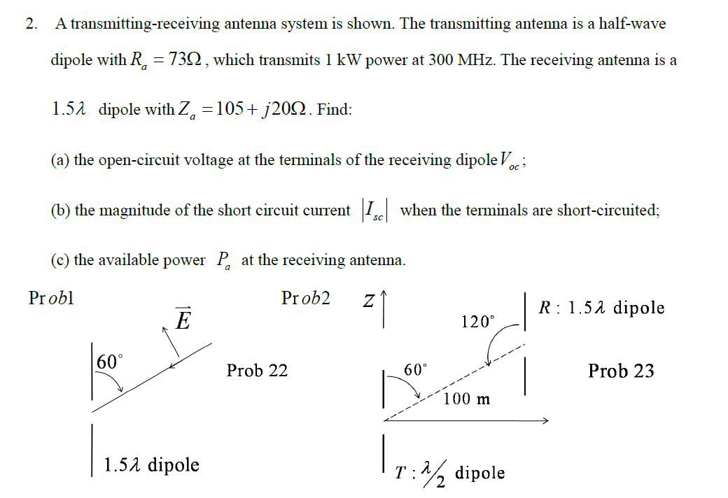 Solved 2. A transmitting-receiving antenna system is shown. | Chegg.com