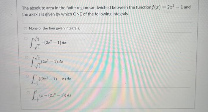 Solved The absolute area in the finite region sandwiched | Chegg.com