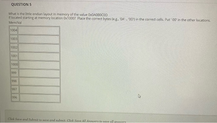 Solved QUESTION 5 What is the little endian layout in memory | Chegg.com