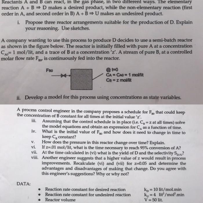 Reactants A and B can react, in the gas phase, in two | Chegg.com
