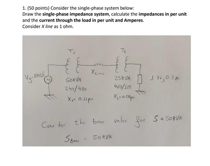 Solved 1. (50 points) Consider the single-phase system | Chegg.com