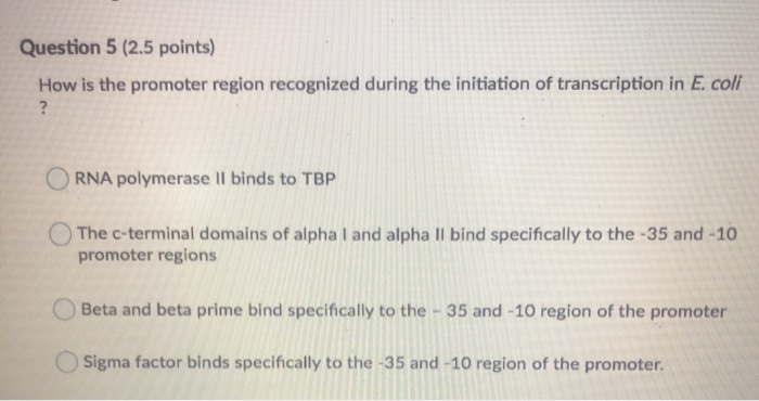 Solved Question 5 (2.5 points) How is the promoter region | Chegg.com