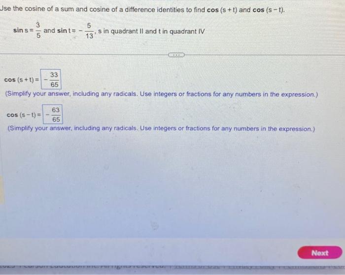 Solved Use the cosine of a sum and cosine of a difference | Chegg.com