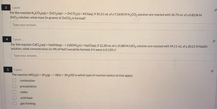 Solved 1 point For the reaction K2CO3(aq) + ZnCl2(aq) --> | Chegg.com