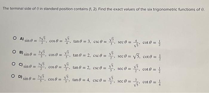 The terminal side of θ in standard position contains | Chegg.com