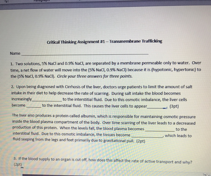 Solved Critical Thinking Assignment #1 - Transmembrane | Chegg.com