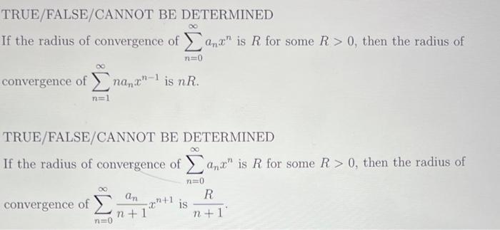 Solved TRUE/FALSE/CANNOT BE DETERMINED If the radius of | Chegg.com