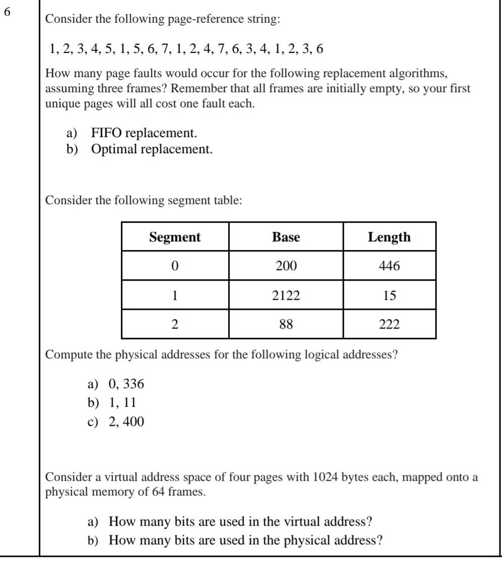 Solved 6 Consider the following page-reference string: 1, 2, | Chegg.com