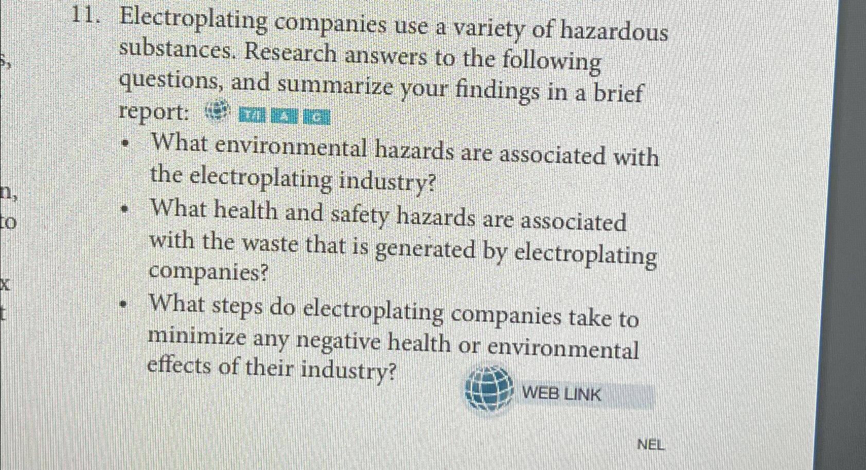 Solved Electroplating companies use a variety of hazardous | Chegg.com