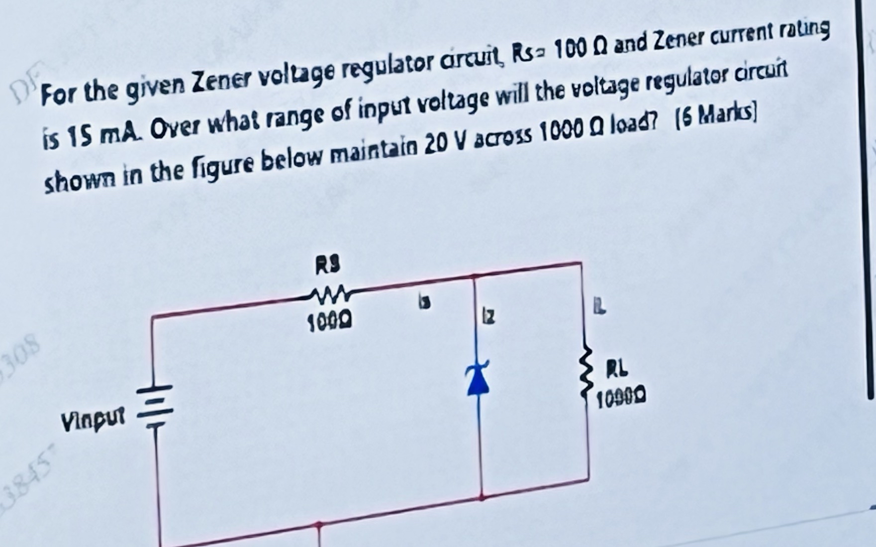 Solved For the given Zener voluge regulator arcuit, Rs 100Ω | Chegg.com