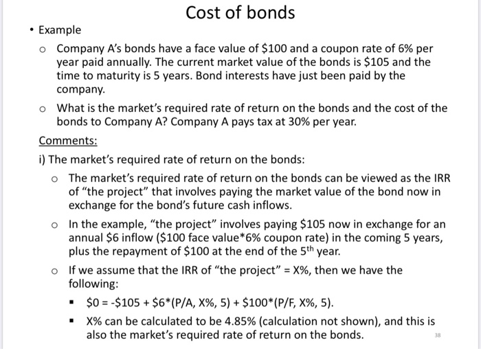 Solved Cost of bonds • Example o Company A's bonds have a | Chegg.com