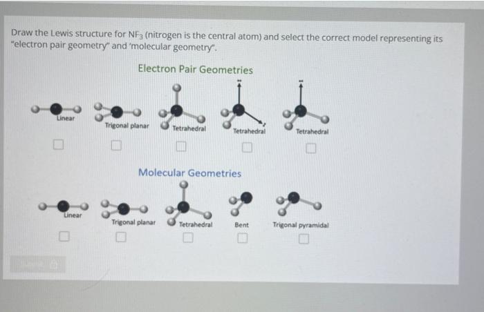 Solved Draw the Lewis structure for NF3 (nitrogen is the | Chegg.com