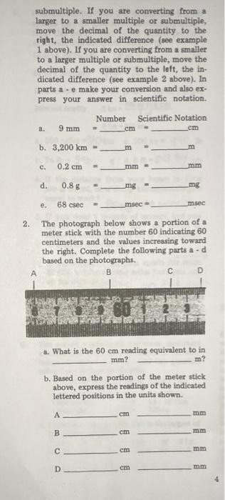 Solved submultiple. If you are converting from larger to a | Chegg.com