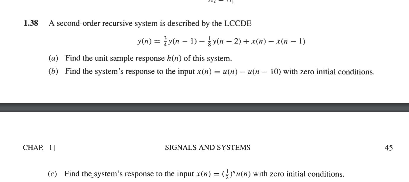 Solved 1.38 ﻿A second-order recursive system is described by | Chegg.com