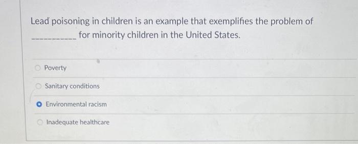 Solved Lead poisoning in children is an example that | Chegg.com