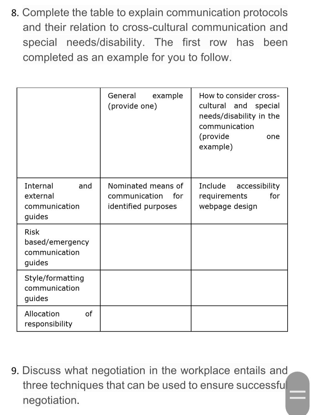 8. Complete the table to explain communication | Chegg.com