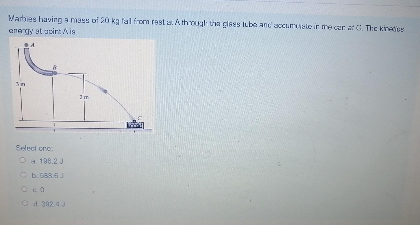 Solved Marbles having a mass of 20 kg fall from rest at A | Chegg.com