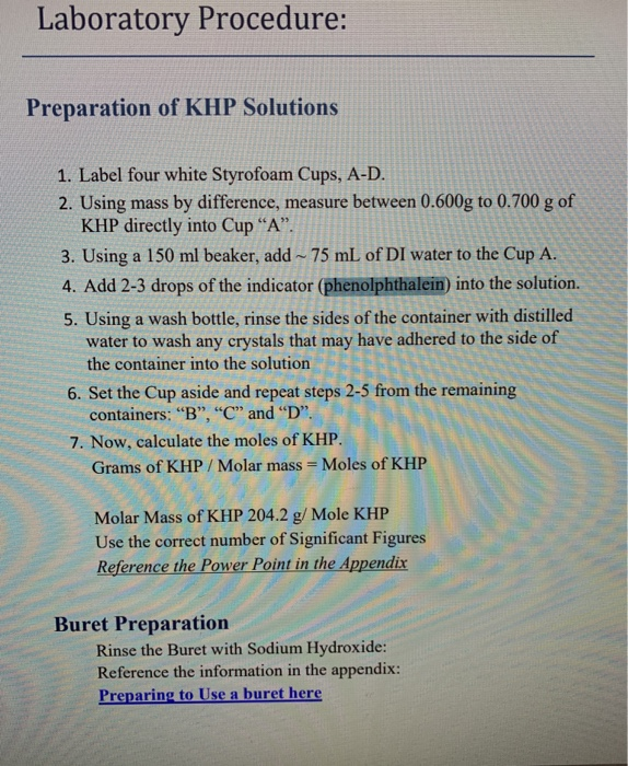 Solved Week 6 Titration Data - Preparation of KHP Cup D Cup | Chegg.com