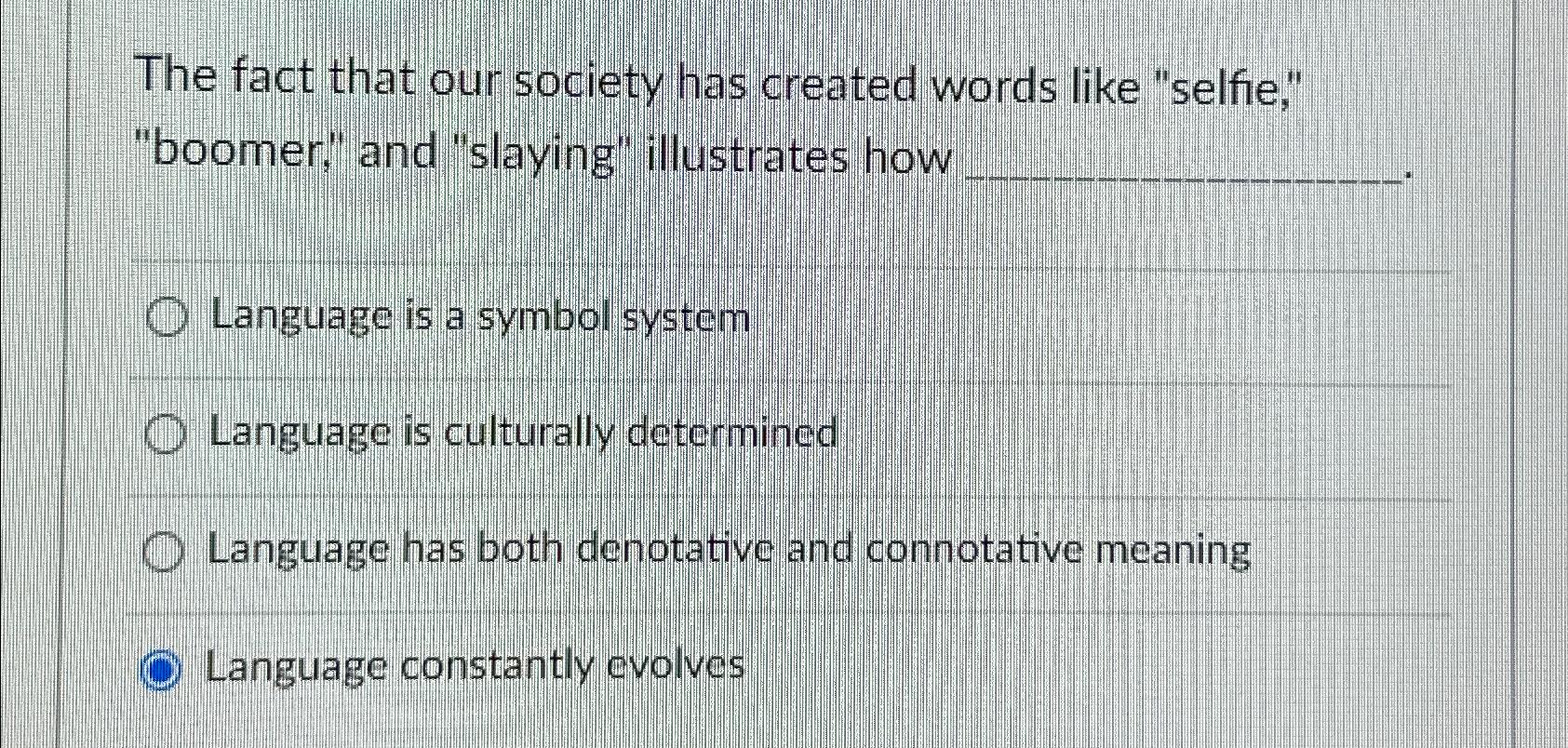 Solved The fact that our society has created words like | Chegg.com