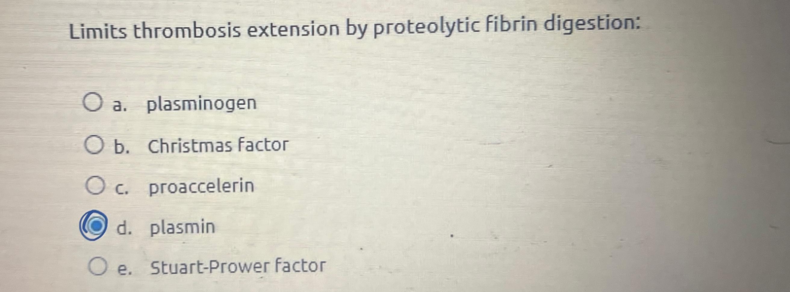 Solved Limits thrombosis extension by proteolytic fibrin | Chegg.com
