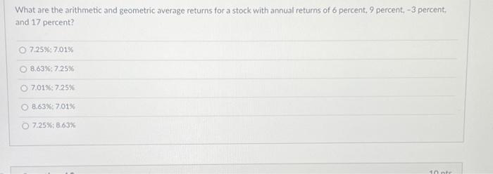 Solved What are the arithmetic and geometric average returns | Chegg.com