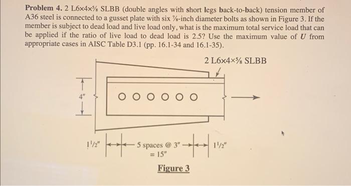 Solved Problem 4. 2 L 6×4×5/8 SLBB (double angles with short | Chegg.com