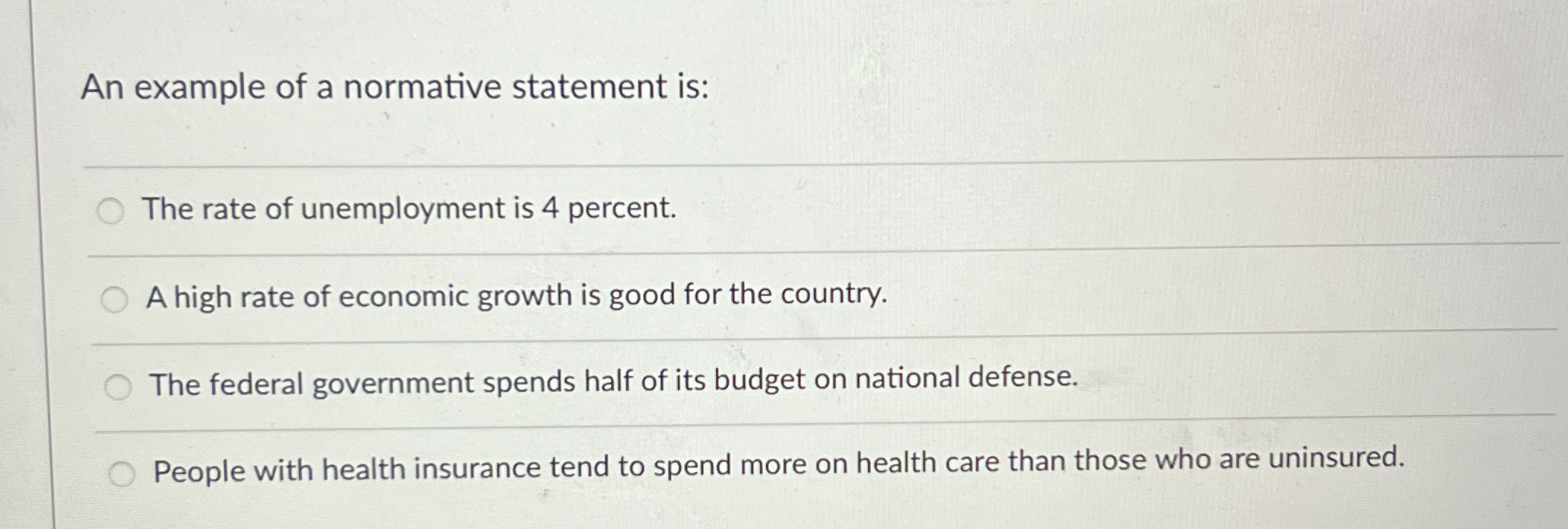 Solved An example of a normative statement is:The rate of | Chegg.com