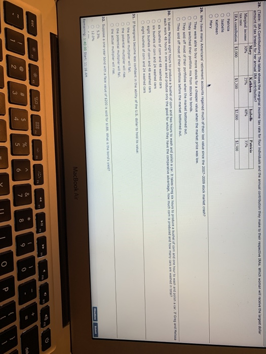 28. (Table: IRA Contributions) The table shows the | Chegg.com
