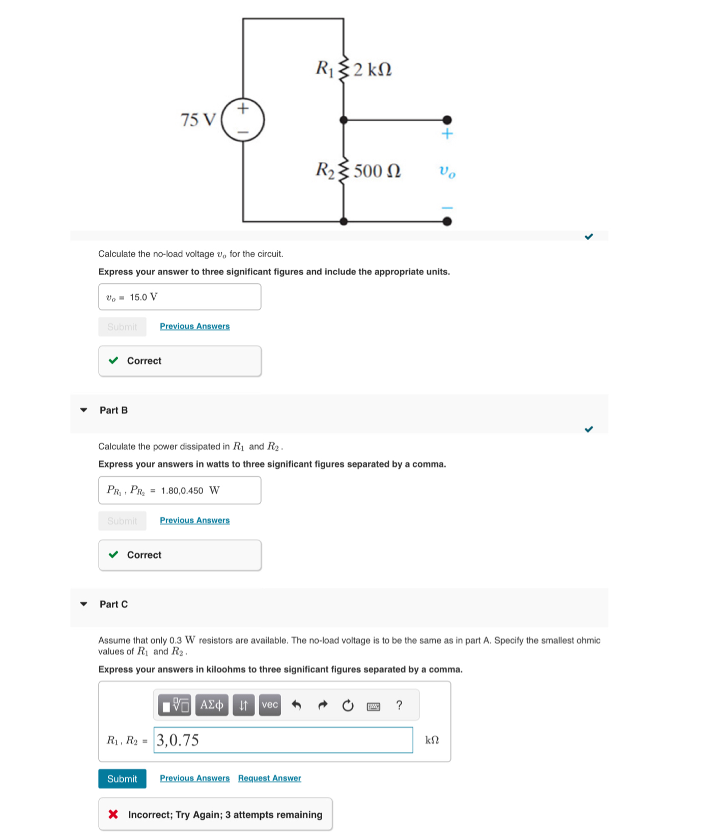 Solved Calculate the no-load voltage v_(o) for the | Chegg.com