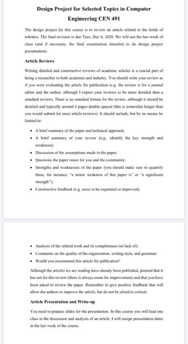 Design Project for Selected Topics in Computer | Chegg.com