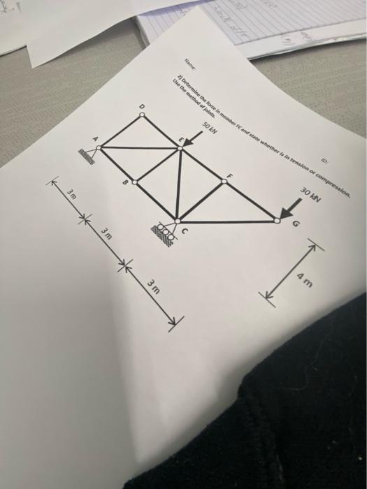 Solved 3m 3m D 3 m Name: E [0] 2) Determine the force in | Chegg.com