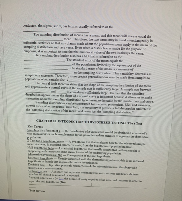 Solved confusion, the sigma, sub x, bar term is usually | Chegg.com