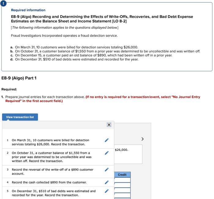 Solved O Required information E8-9 (Algo) Recording and | Chegg.com