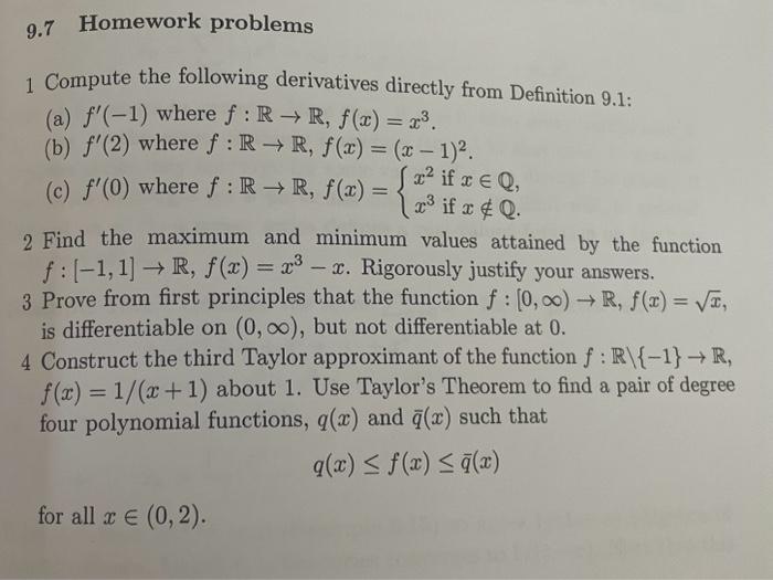 Solved 1 Compute the following derivatives directly from | Chegg.com